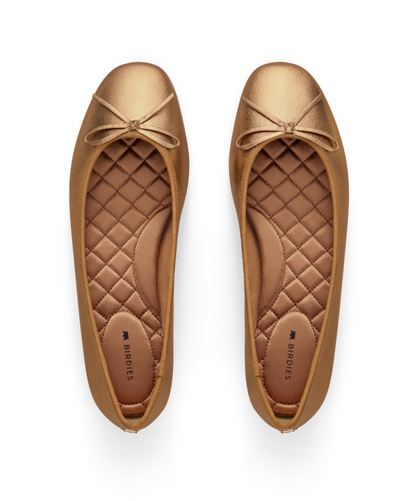 The Hummingbird | Vintage Gold Leather | Women's Flats | Birdies