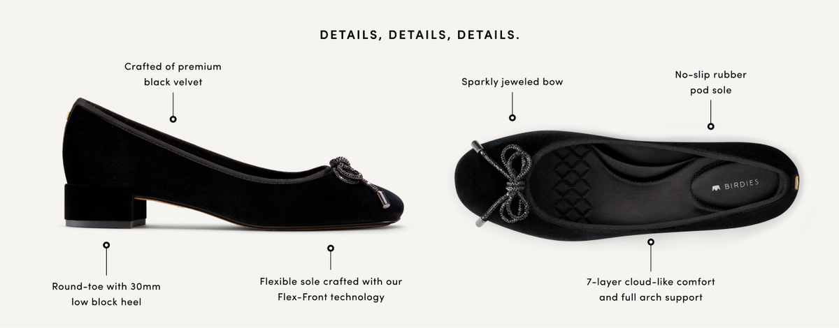 The Hummingbird 30 | Black Velvet Bow | Women's Heels | Birdies